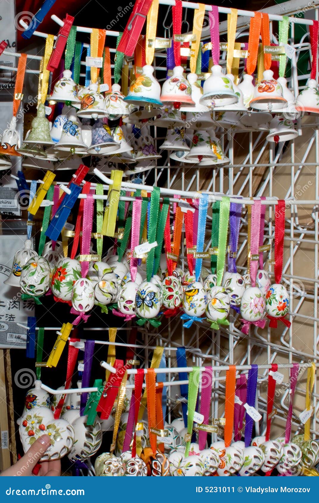Hungarian Souvenirs- Porcelain Bells, Eggs and Hea Stock Image - Image ...