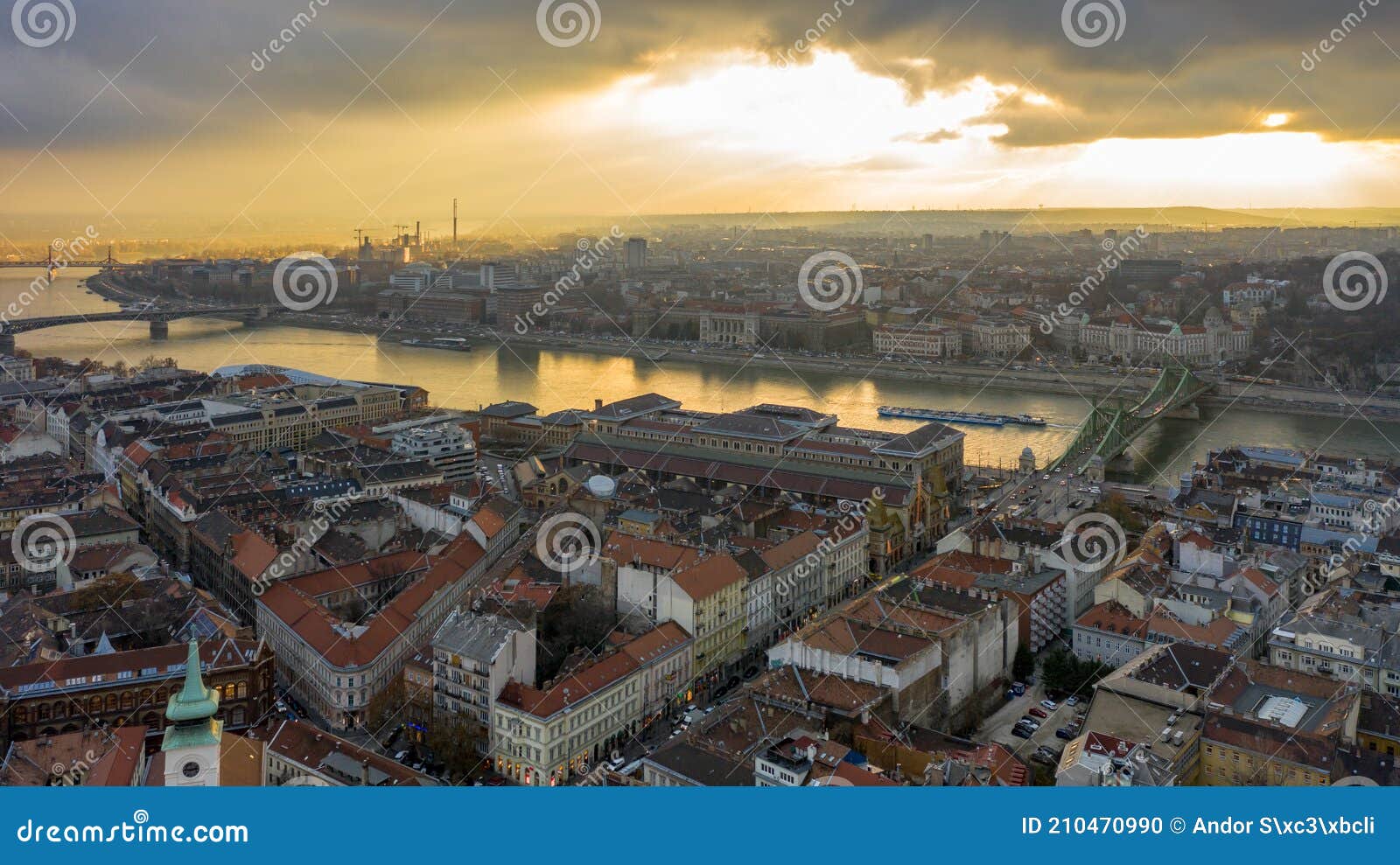 Hungary - Budapest Landscape at Sunset from Drone View Stock Photo ...