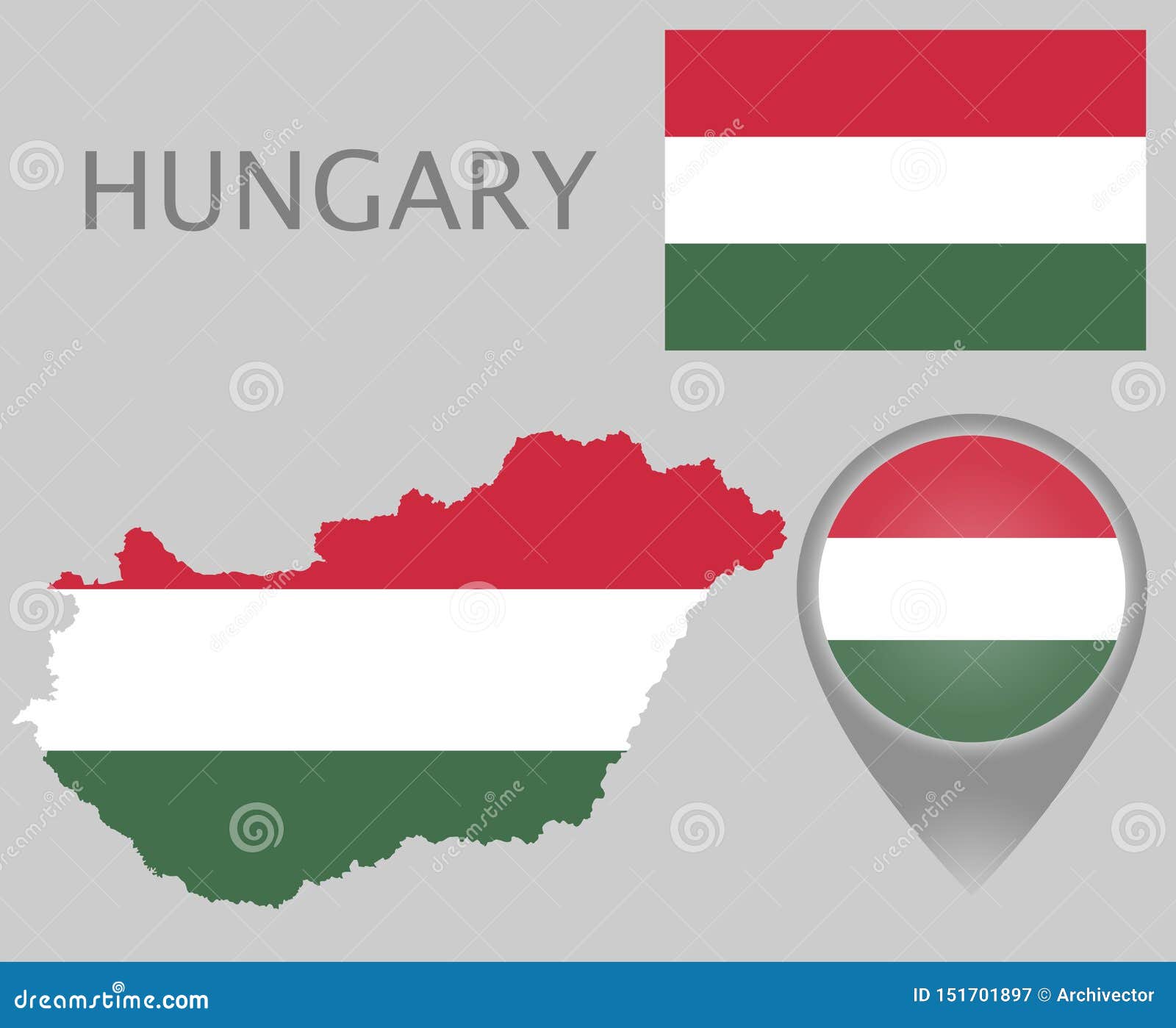 Hungary Flag, Map and Map Pointer Stock Vector - Illustration of ...