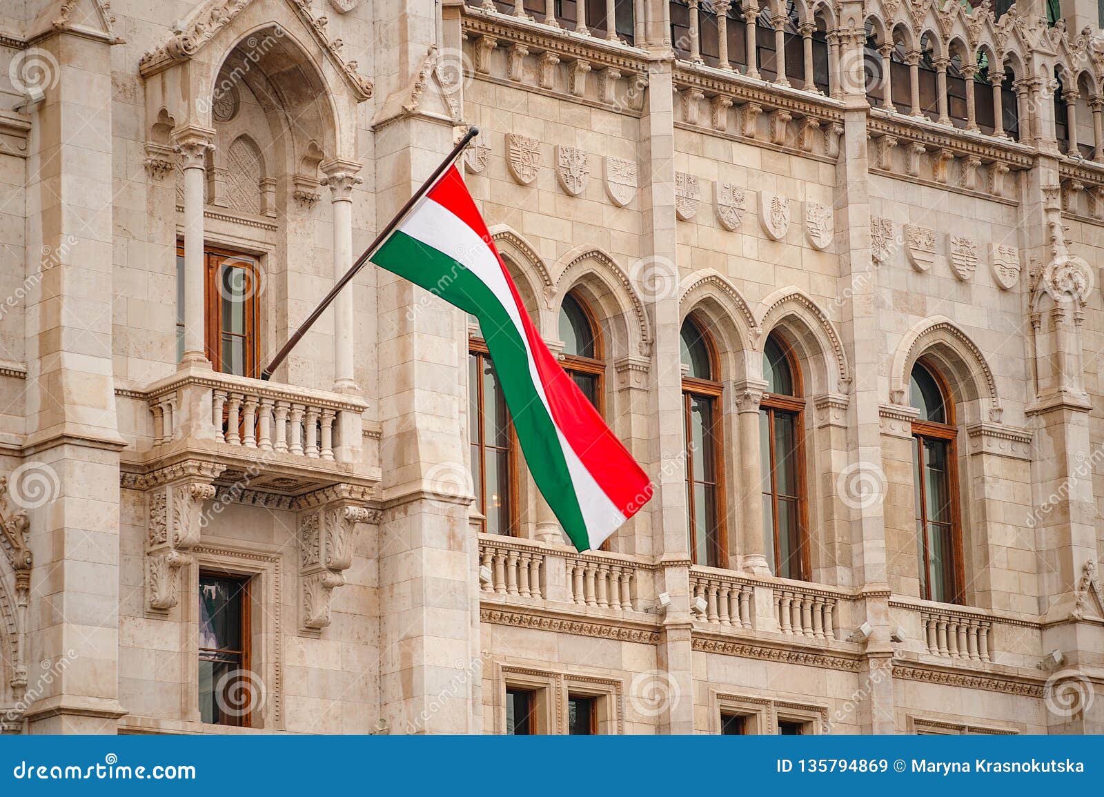 Hungary Flag on Parliament Building in Budapest Stock Image - Image of ...