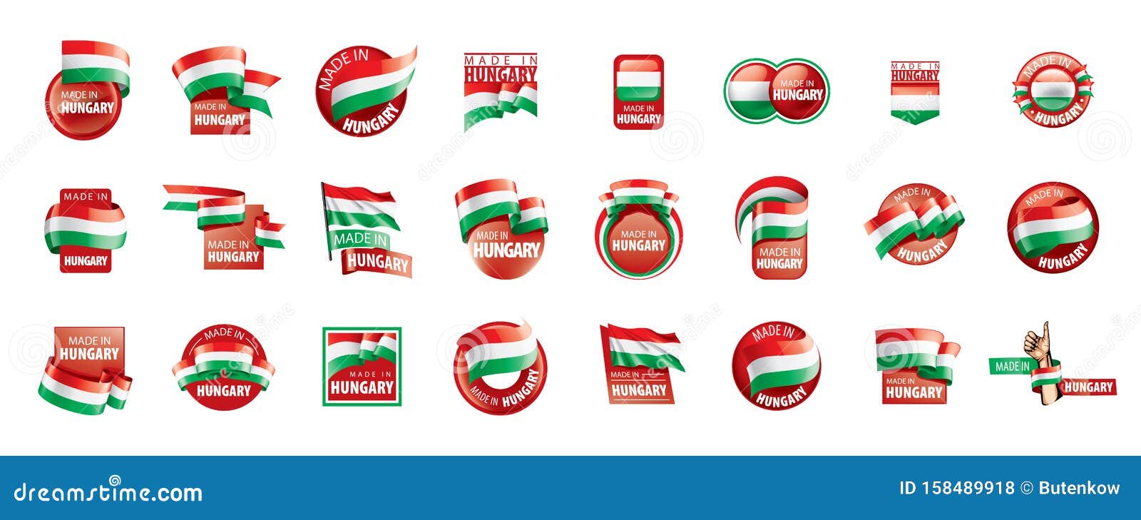 Hungary Flag Symbols Set, National Flag Icons Of Hungary Vector ...