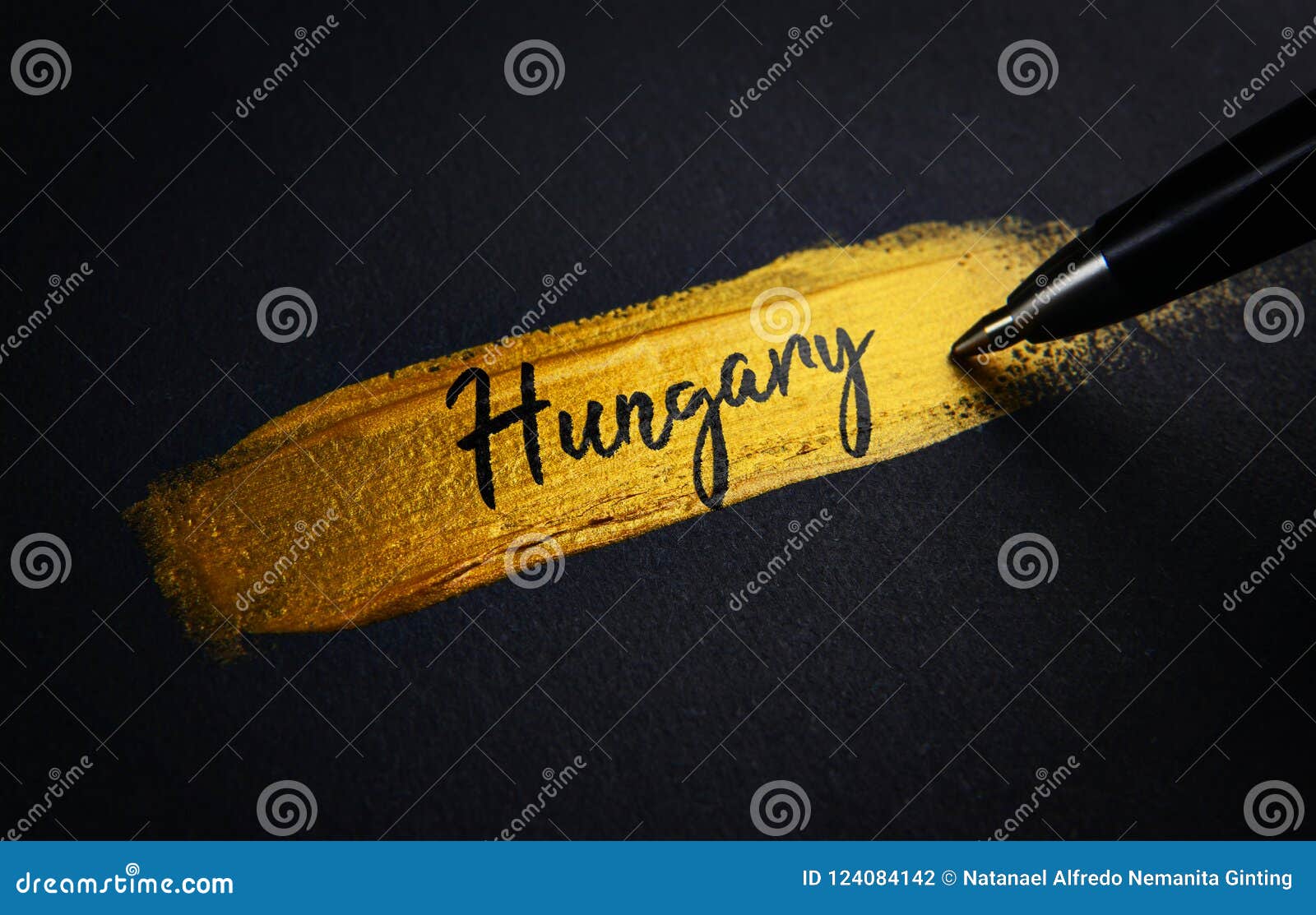 Hungary Handwriting Text on Golden Paint Brush Stroke Stock Photo ...