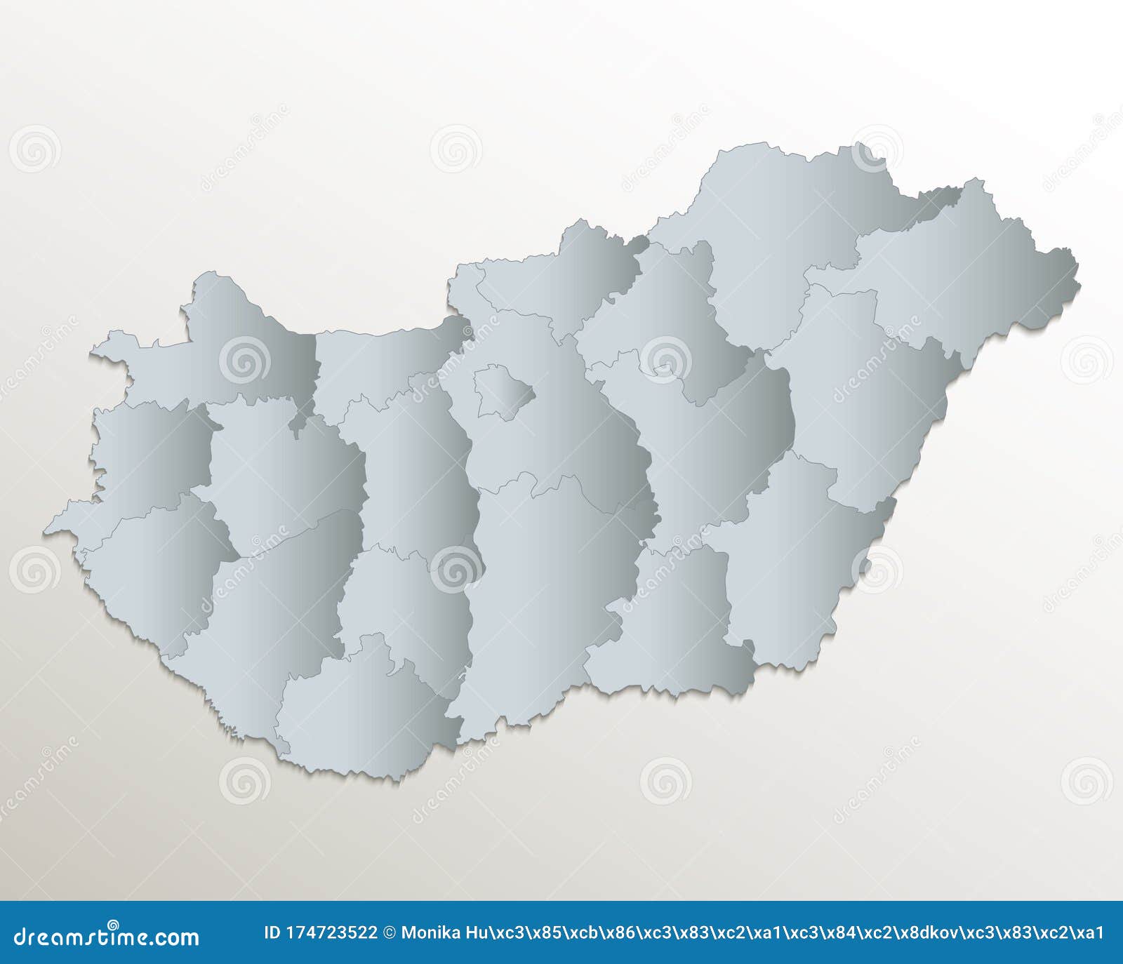 Blank Map Hungary. Districts Of Hungary Map. High Detailed Gray Vector ...