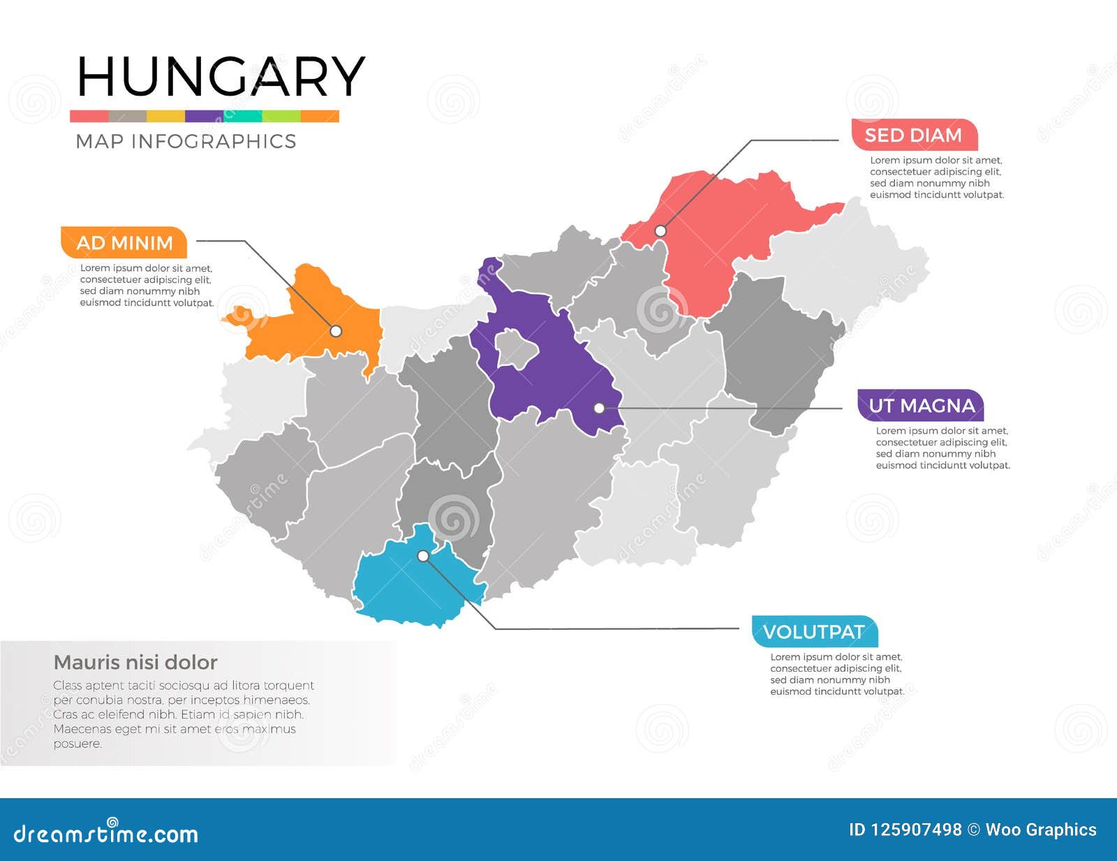 Hungary Map Infographics Vector Template with Regions and Pointer Marks ...