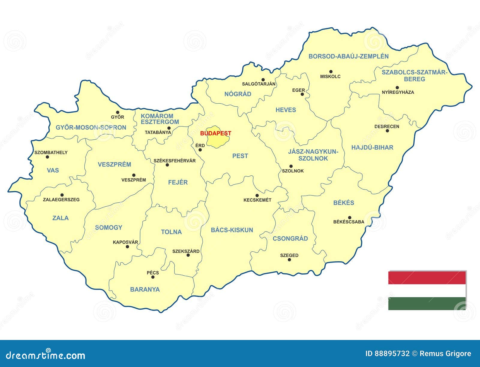 Hungary map - cdr format stock vector. Illustration of somogy - 88895732
