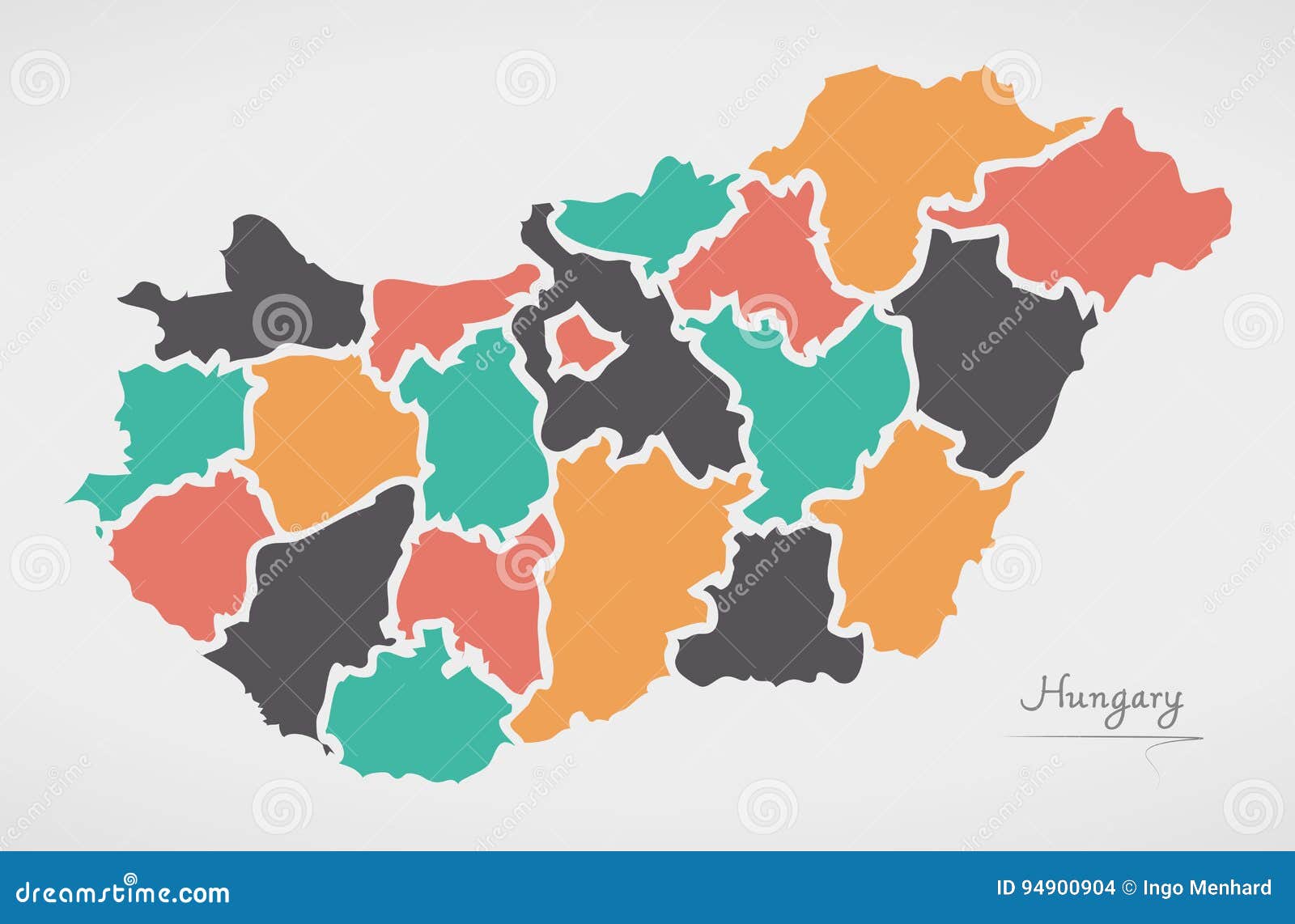 Hungary Map with States and Modern Round Shapes Stock Vector ...