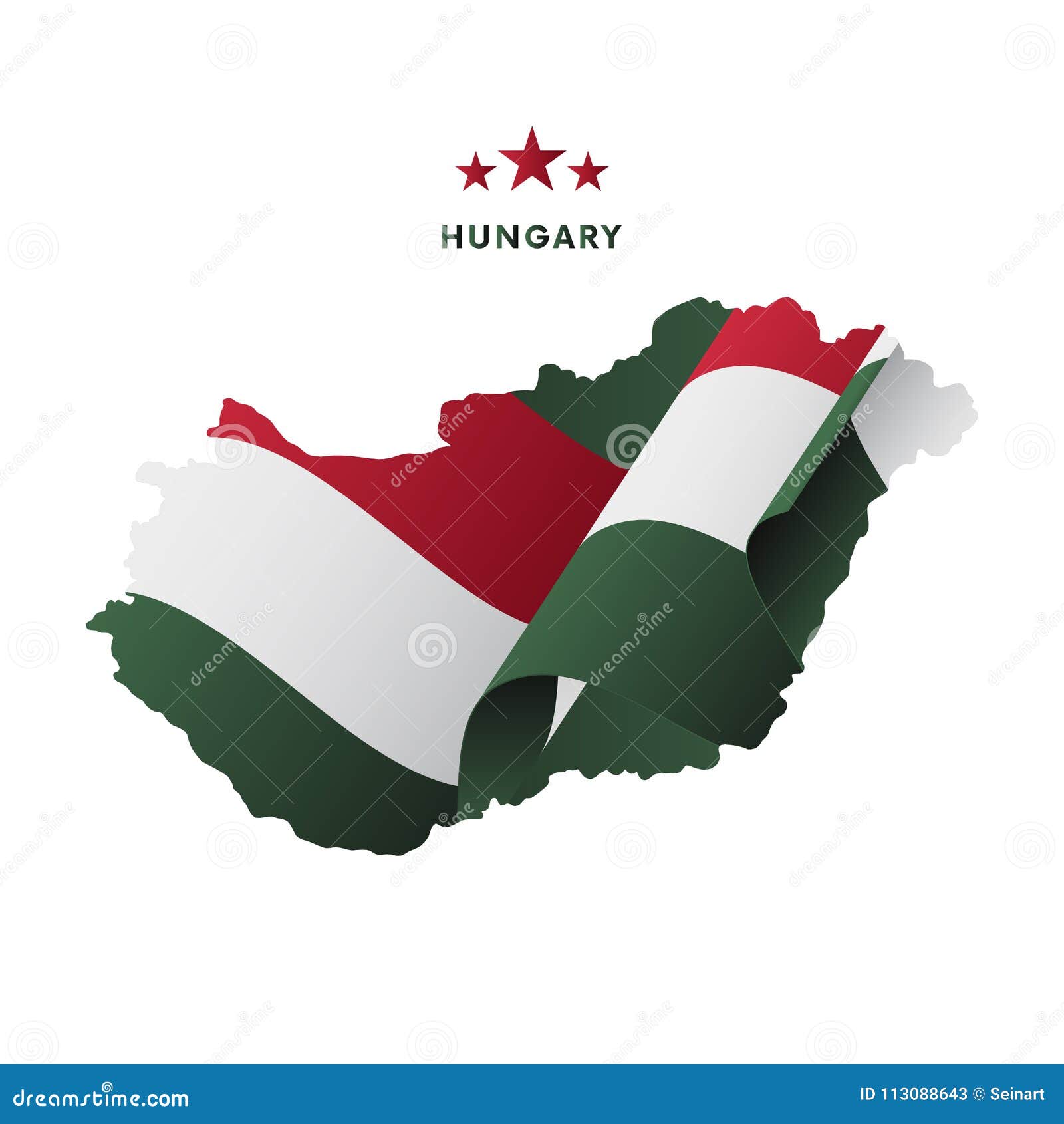 Hungary Map with Waving Flag. Vector Illustration. Stock Vector ...