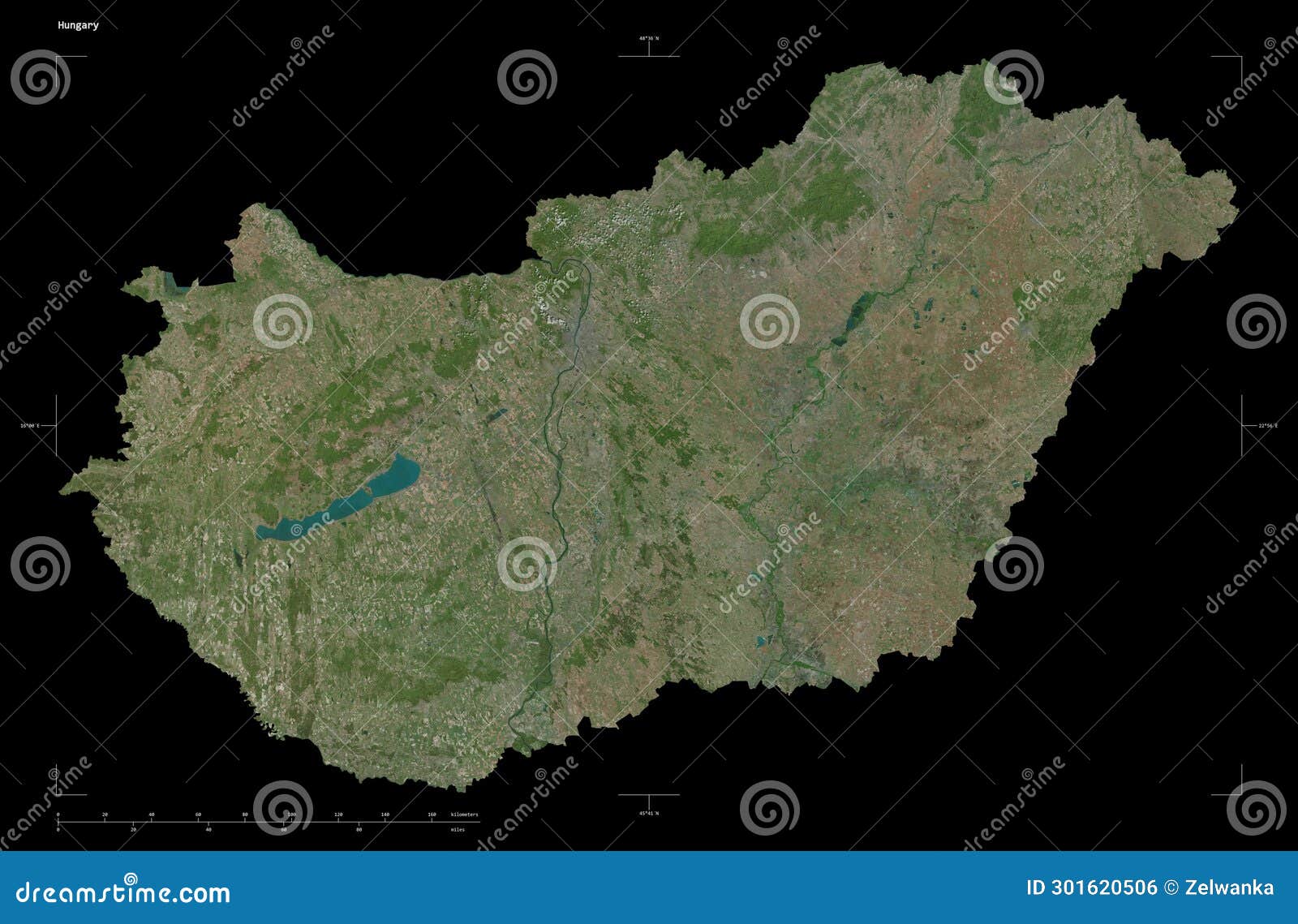 Hungary Shape on Black. High-res Satellite Stock Illustration ...