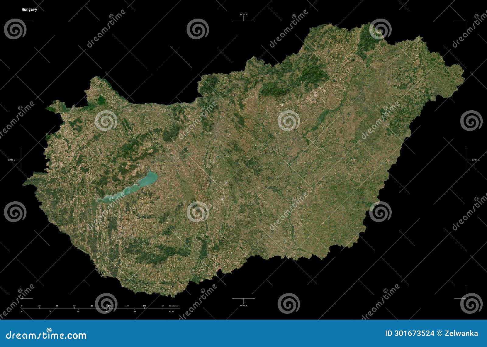 Hungary Shape on Black. Low-res Satellite Stock Illustration ...