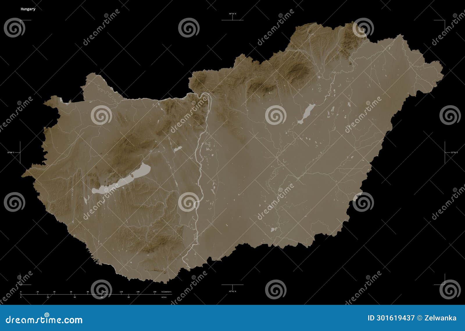 Hungary Shape on Black. Sepia Stock Illustration - Illustration of ...