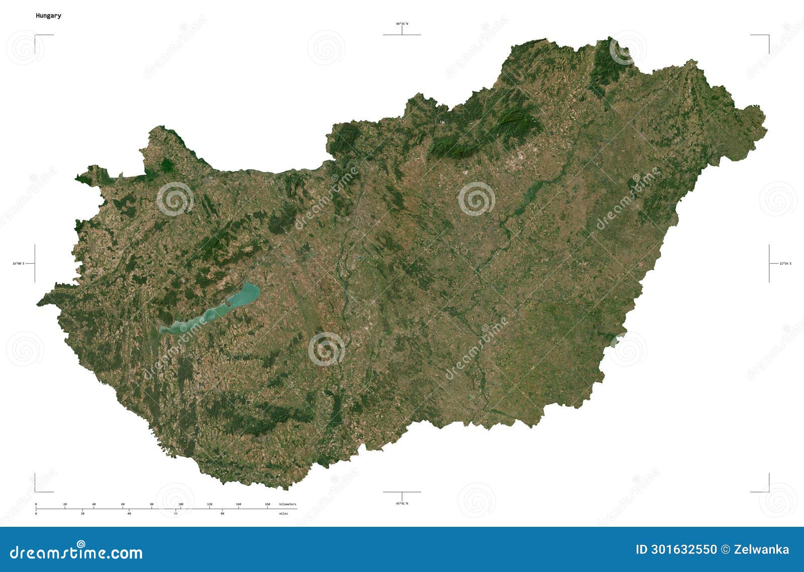Hungary Shape on White. Low-res Satellite Stock Illustration ...