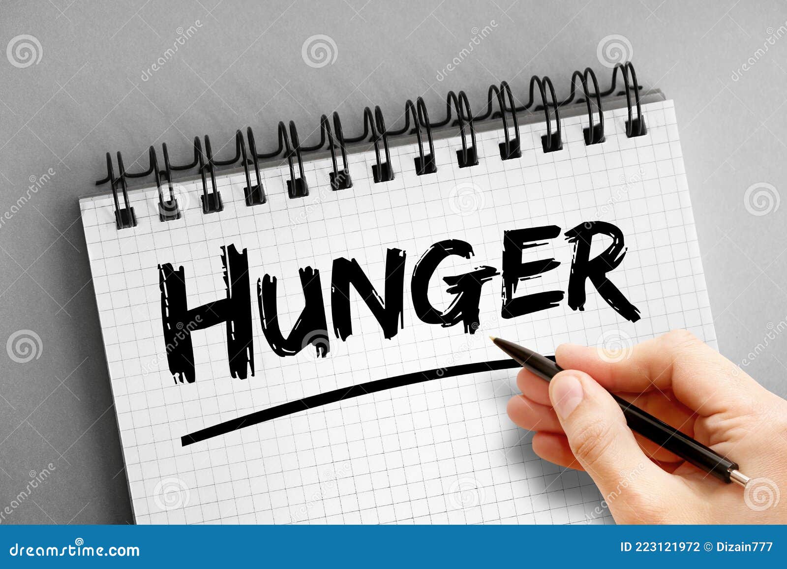 Hunger Text on Notepad, Concept Background Stock Photo - Image of food ...