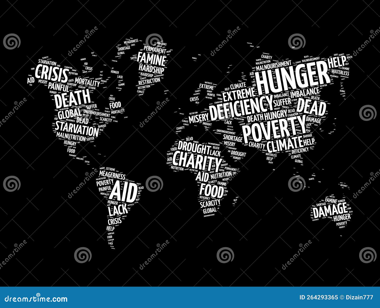Hunger Word Cloud in Shape of World Map, Concept Background Stock ...