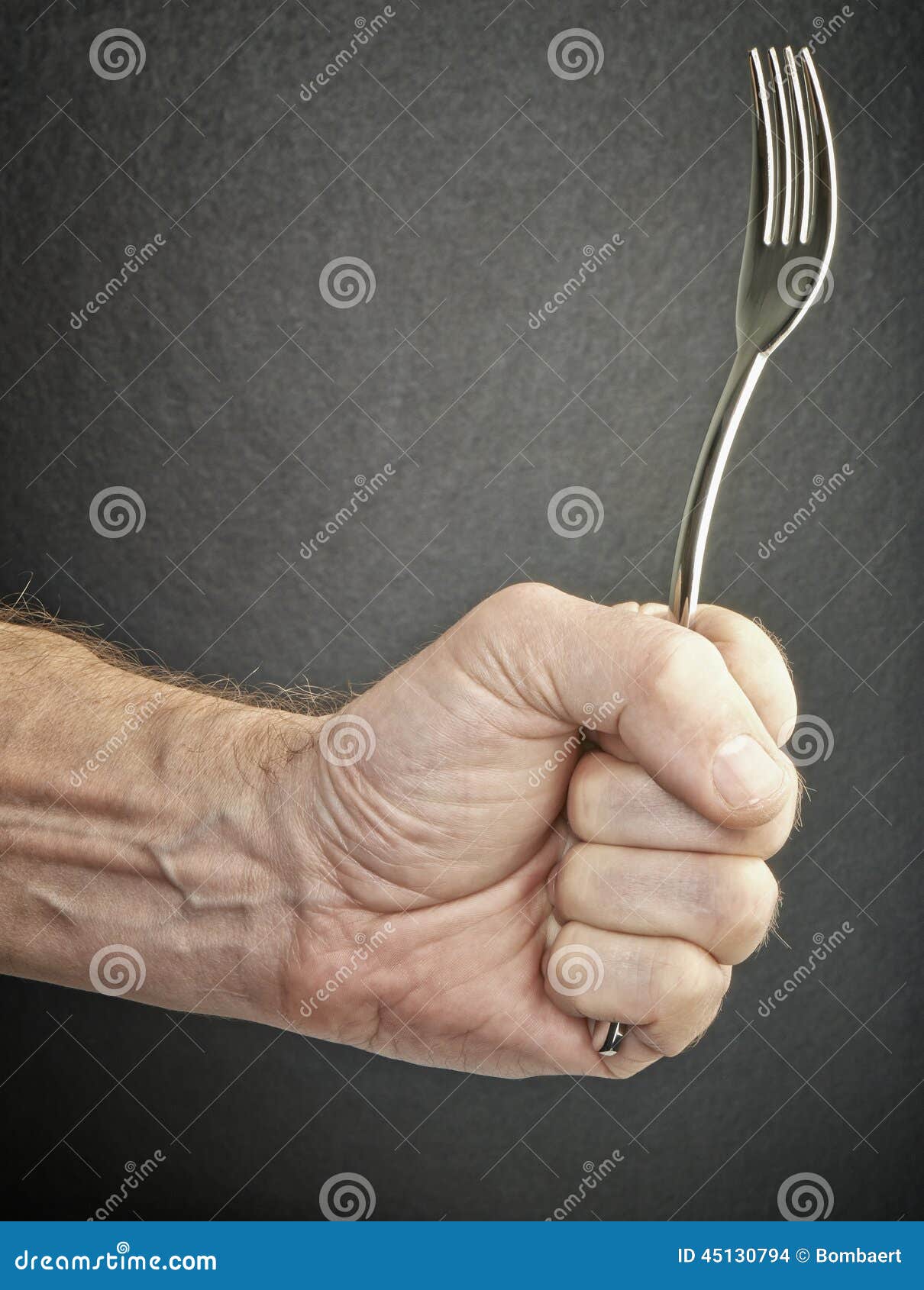 Hungry and Angry Male Hand Holding Fork Stock Photo - Image of service ...