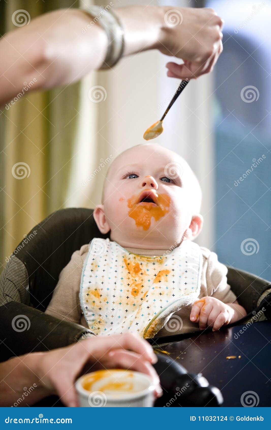 Hungry Baby Eating Solid Food from a Spoon Stock Photo - Image of baby ...