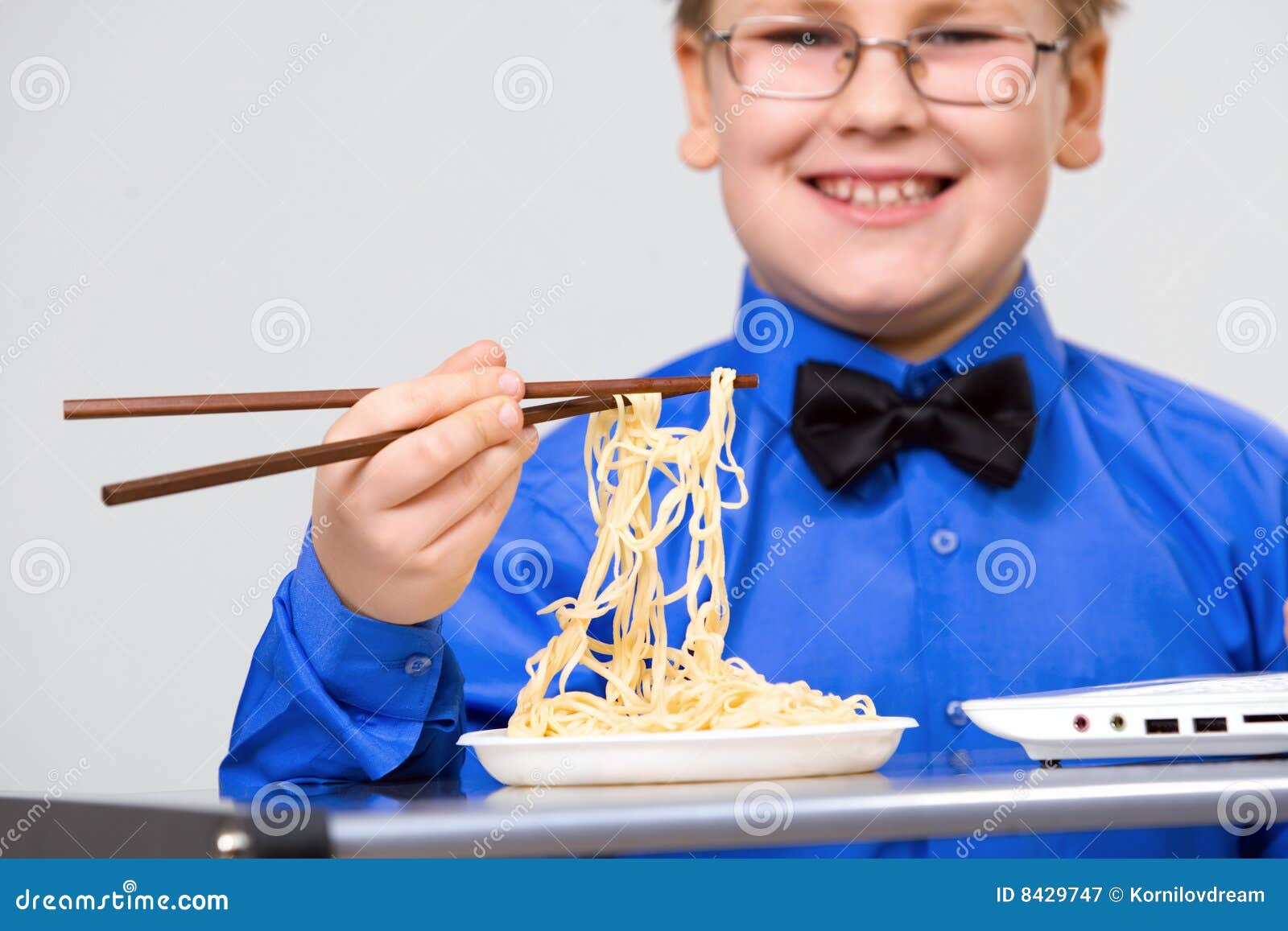 Hungry Boy Eating Chinese Noodles with Sticks Stock Image - Image of ...