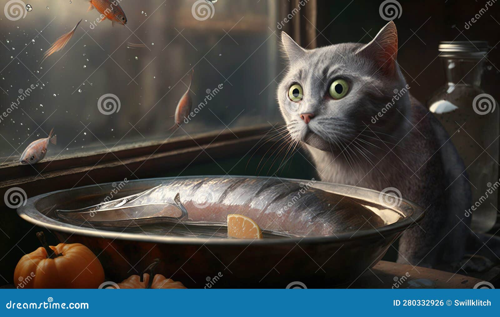 Hungry Cat by the Table, Sadly Staring. Cute Kitten with the Food Stock ...