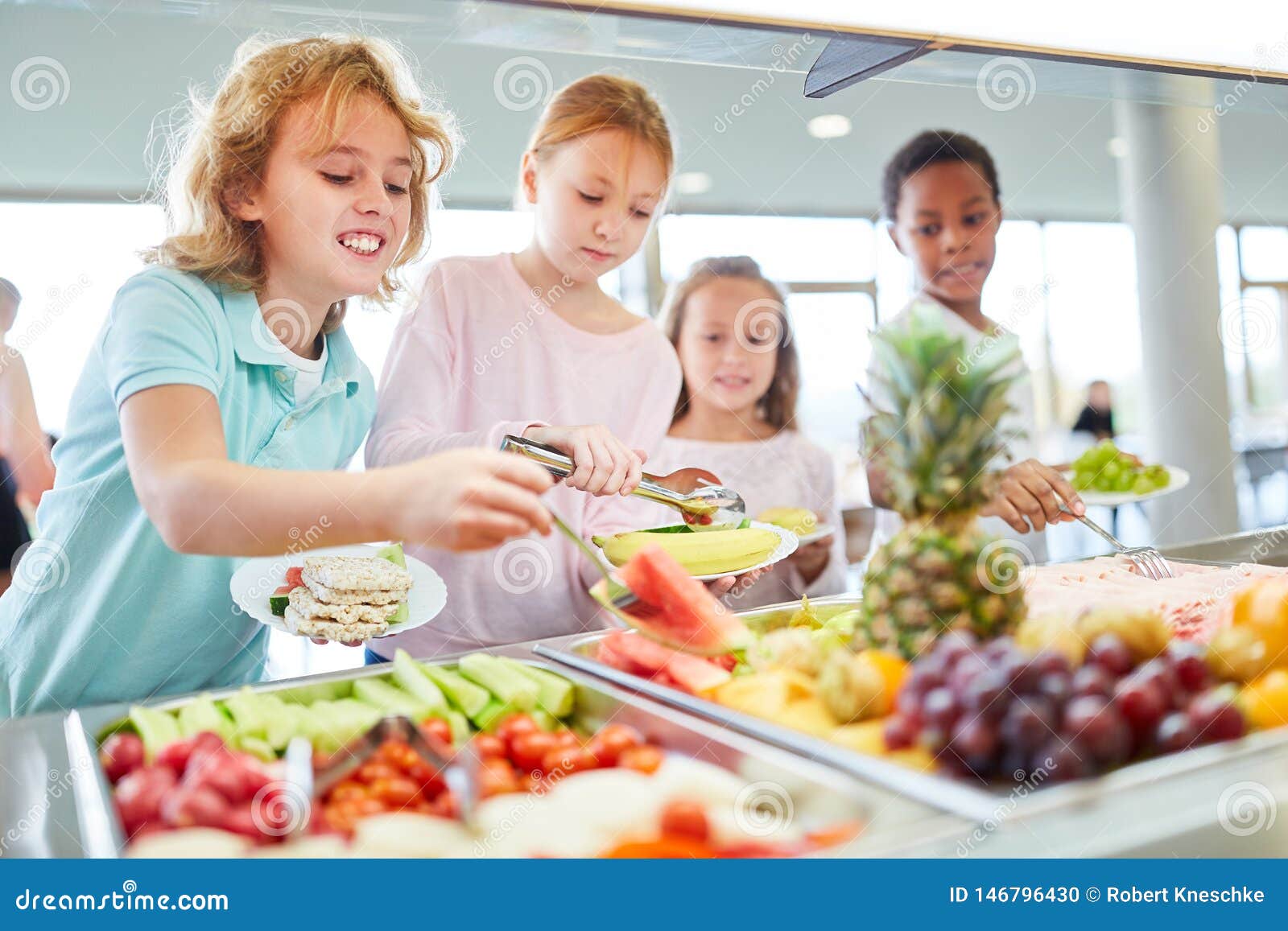 Hungry Children Get Fruit at the Buffet Stock Photo - Image of food ...