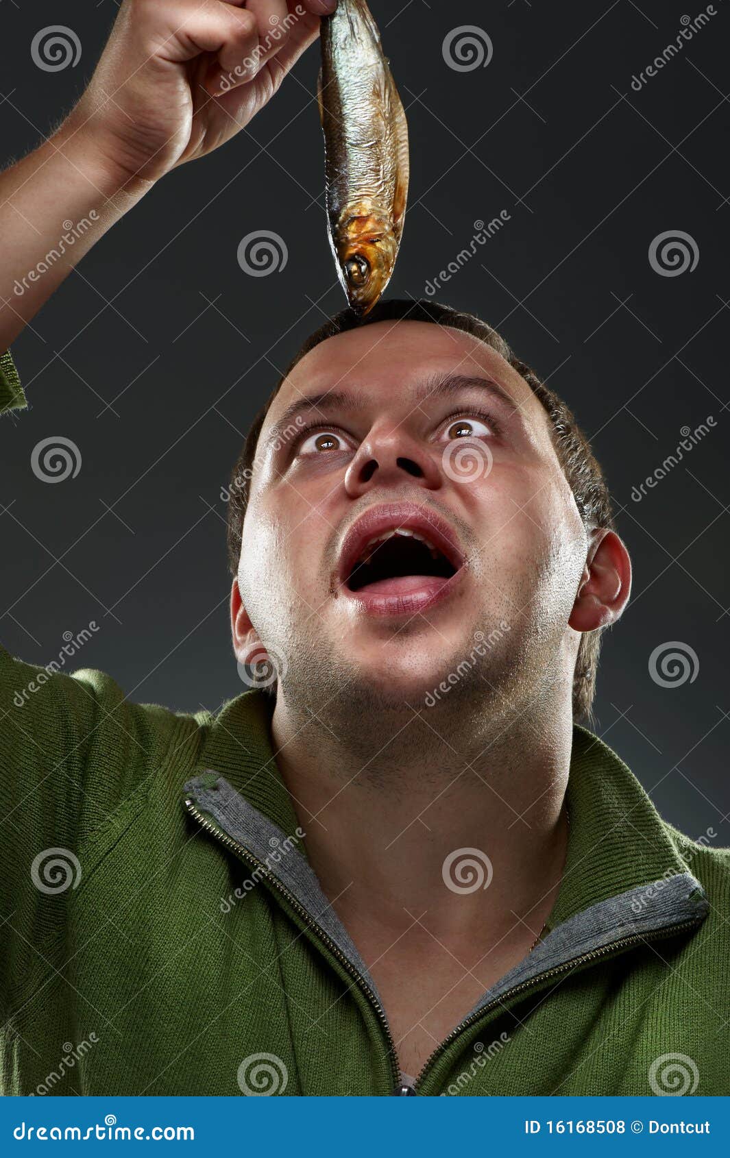 Hungry Corpulent Man Staring at a Fish Stock Photo - Image of dirty ...