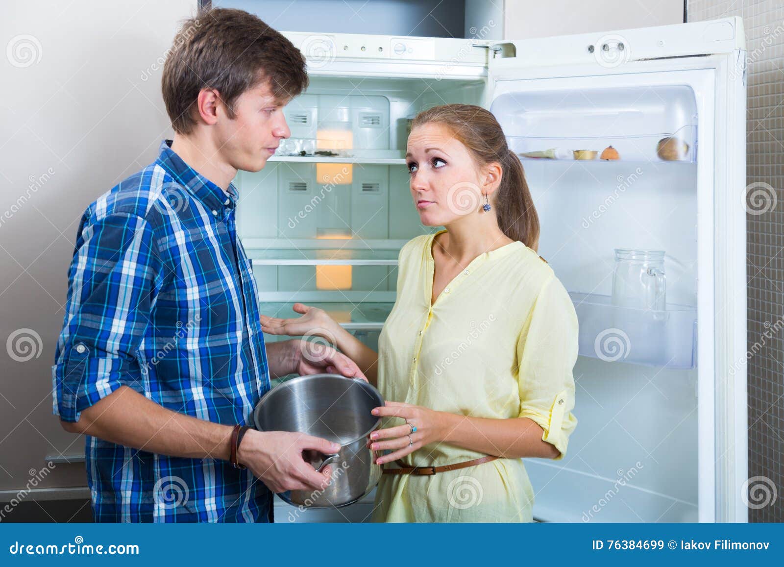 Hungry Couple Near Empty Fridge Stock Image - Image of husband, face ...