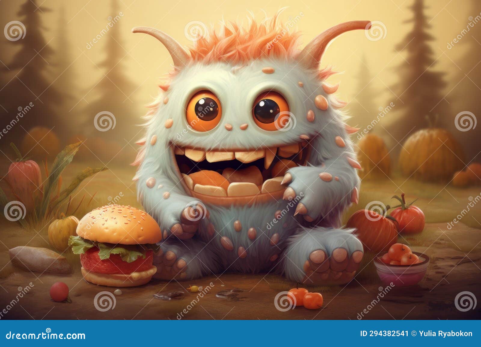 Cute Monster, With Its Tongue Hanging Out And Drooling, Chasing After ...