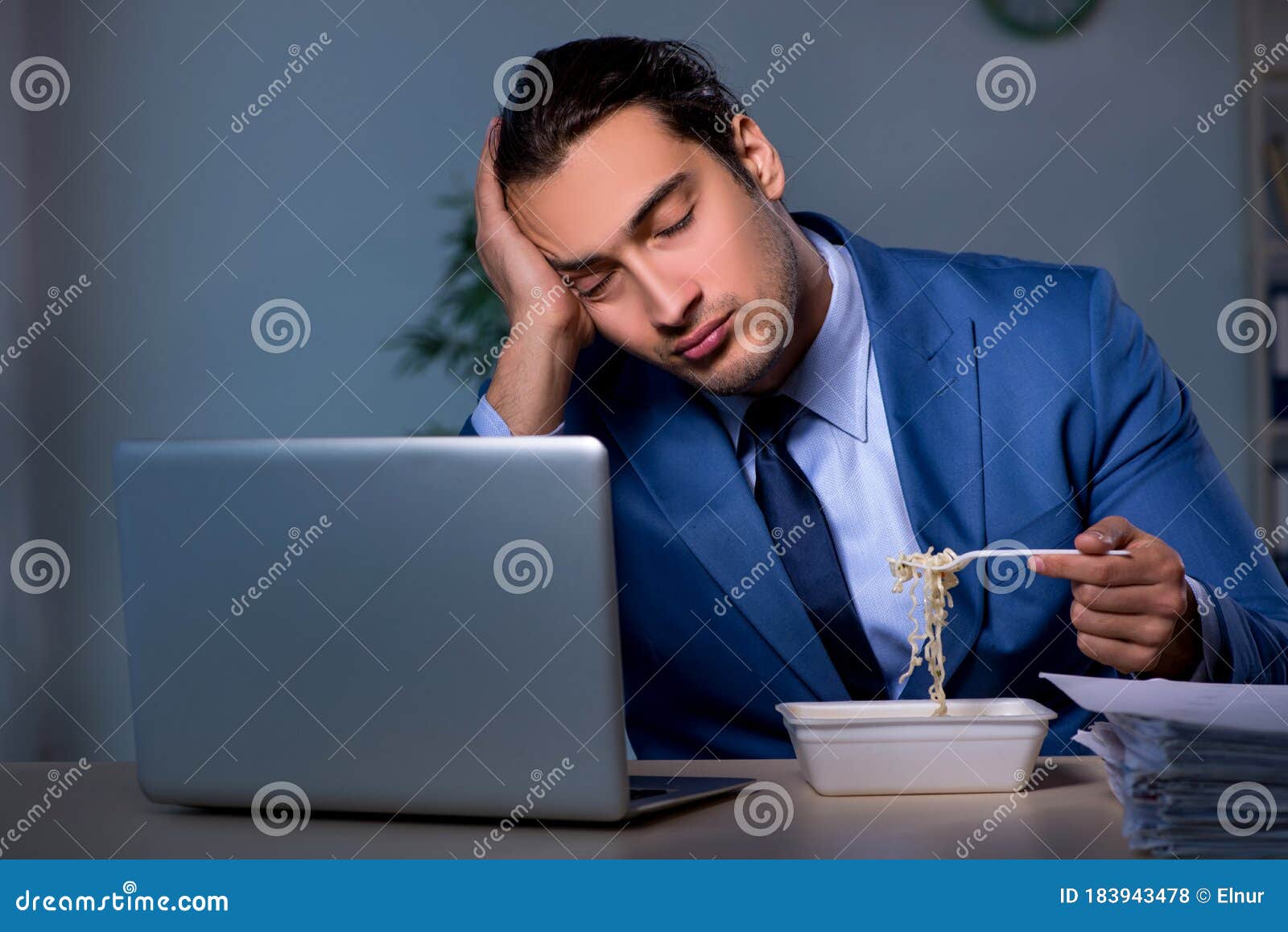 Hungry Employee Working Late in the Office Stock Photo - Image of boss ...
