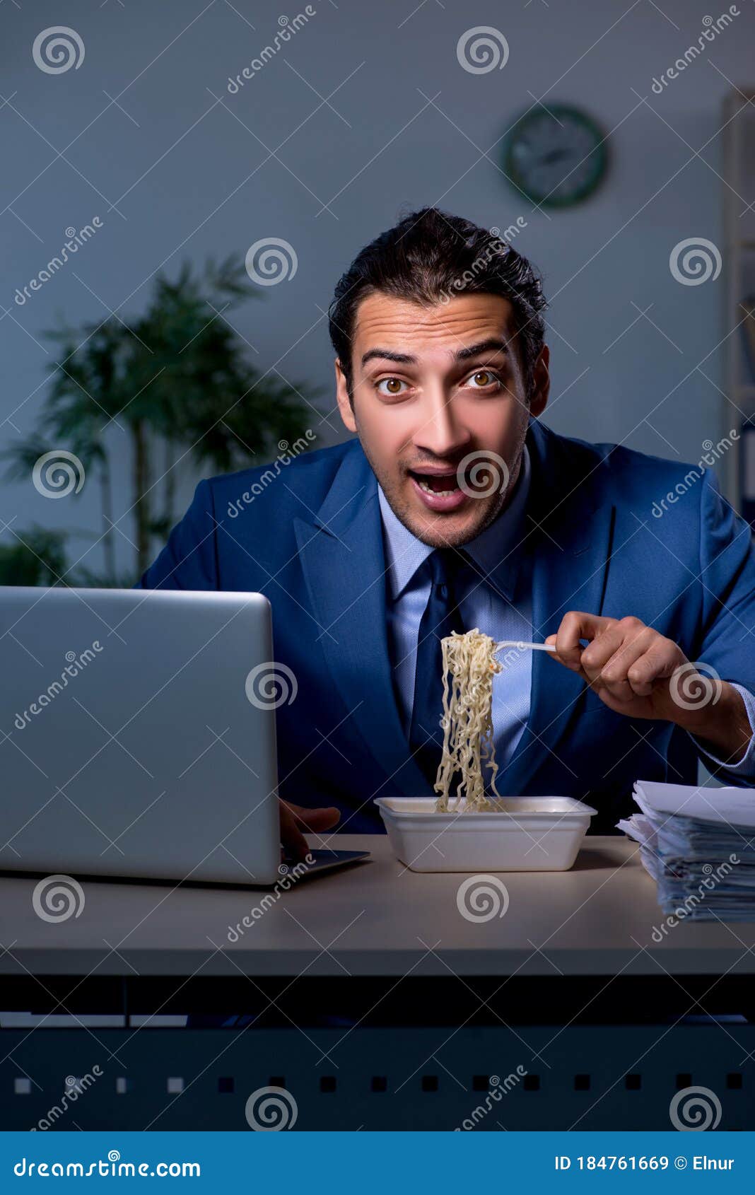 Hungry Employee Working Late in the Office Stock Image - Image of break ...