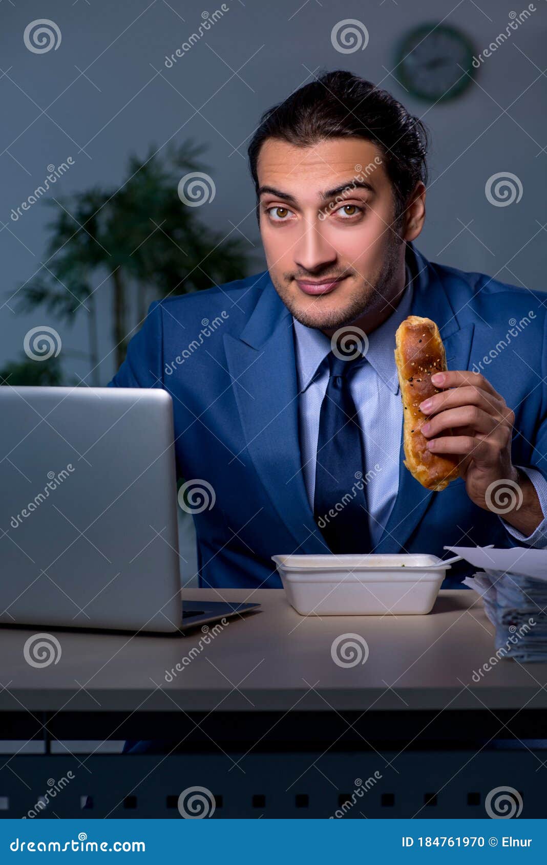 Hungry Employee Working Late in the Office Stock Photo - Image of boss ...