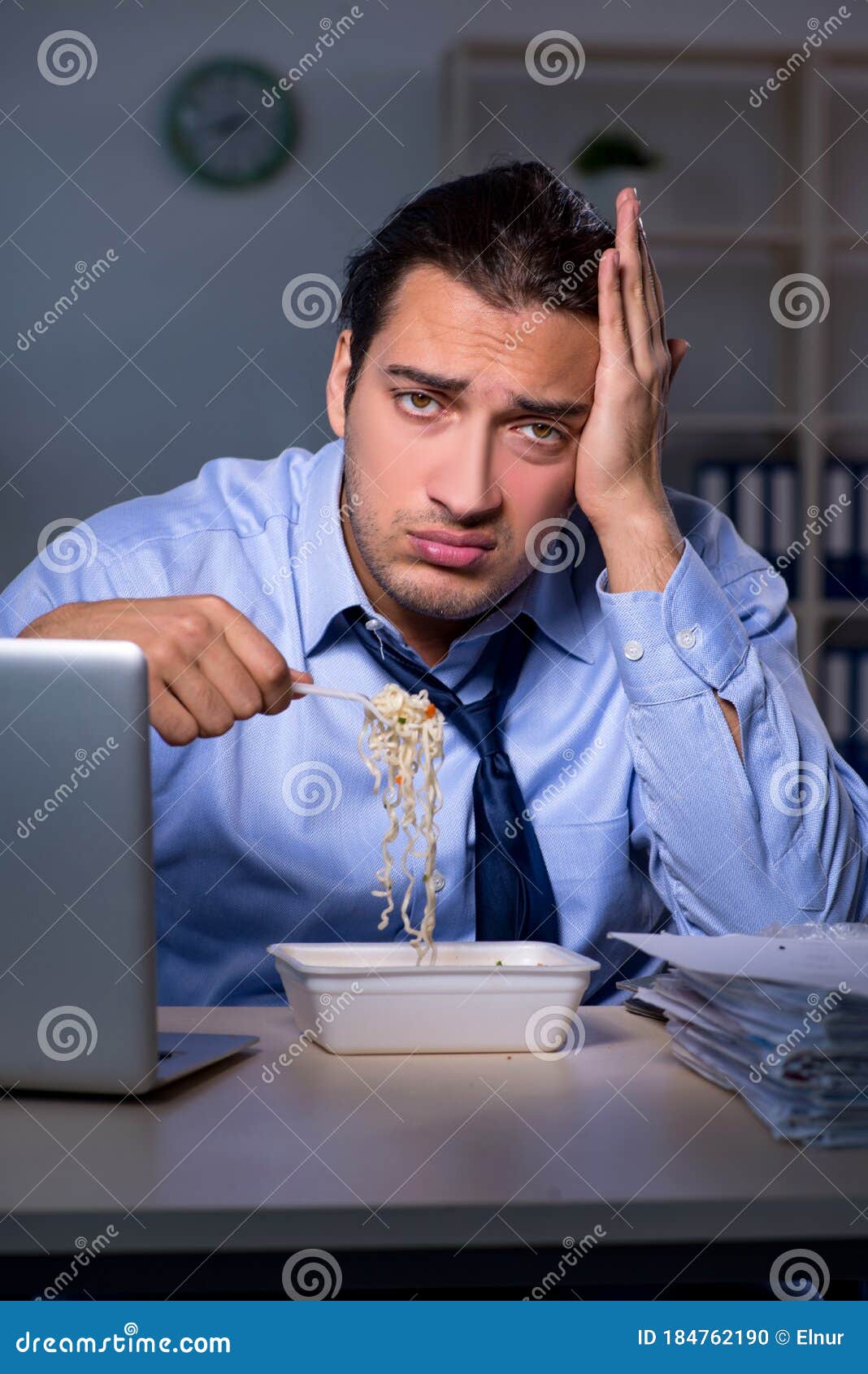 Hungry Employee Working Late in the Office Stock Photo - Image of ...
