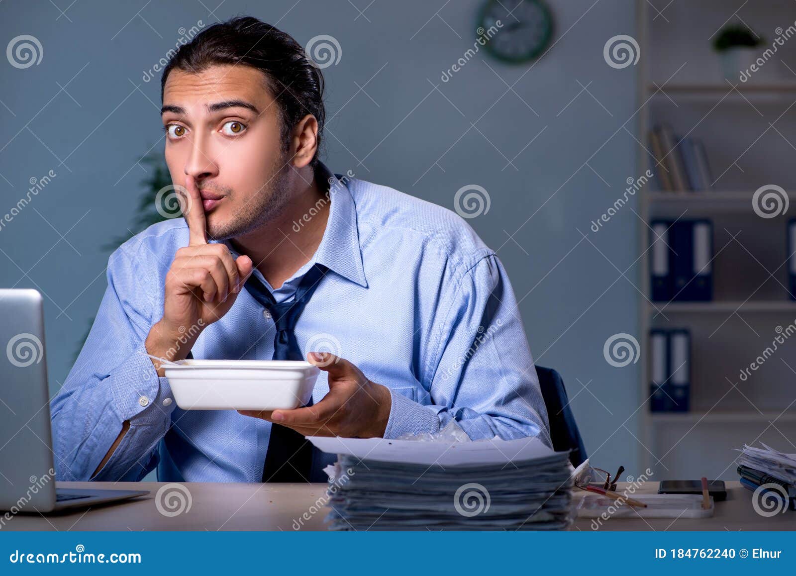 Hungry Employee Working Late in the Office Stock Photo - Image of ...