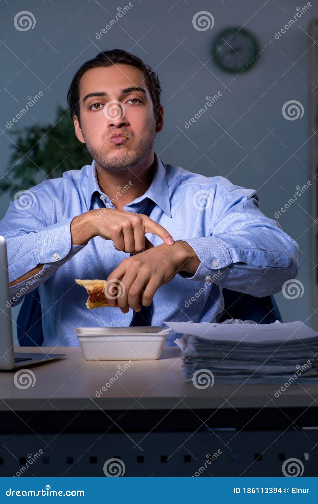 Hungry Employee Working Late in the Office Stock Photo - Image of break ...