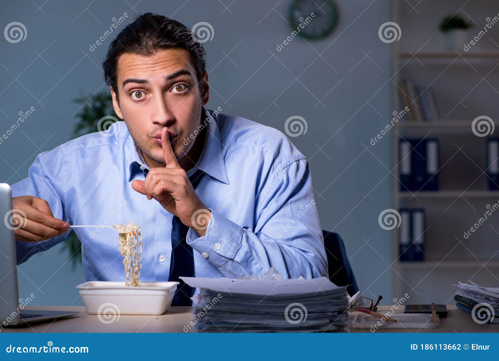 Hungry Employee Working Late in the Office Stock Photo - Image of ...