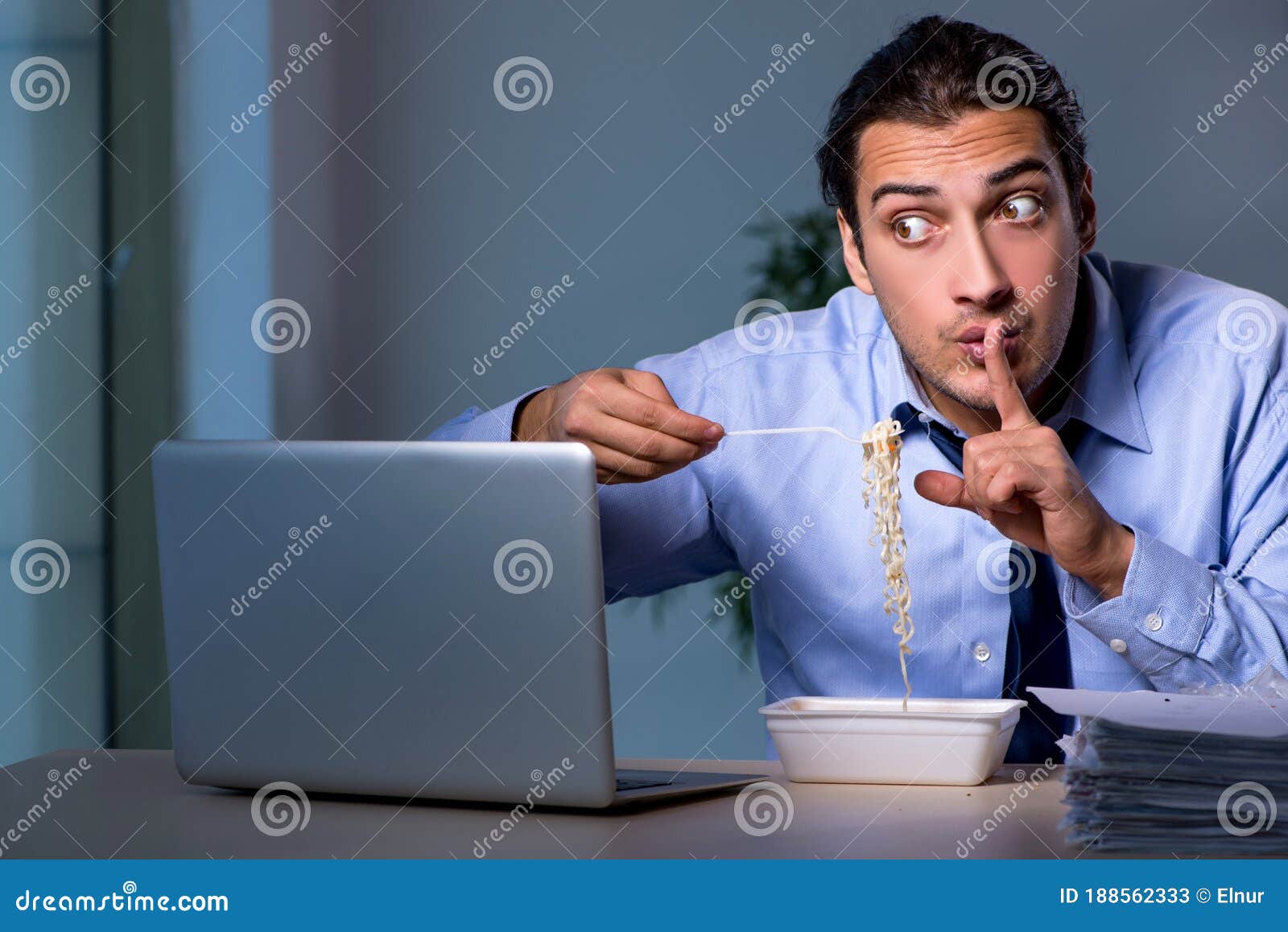 Hungry Employee Working Late in the Office Stock Image - Image of ...