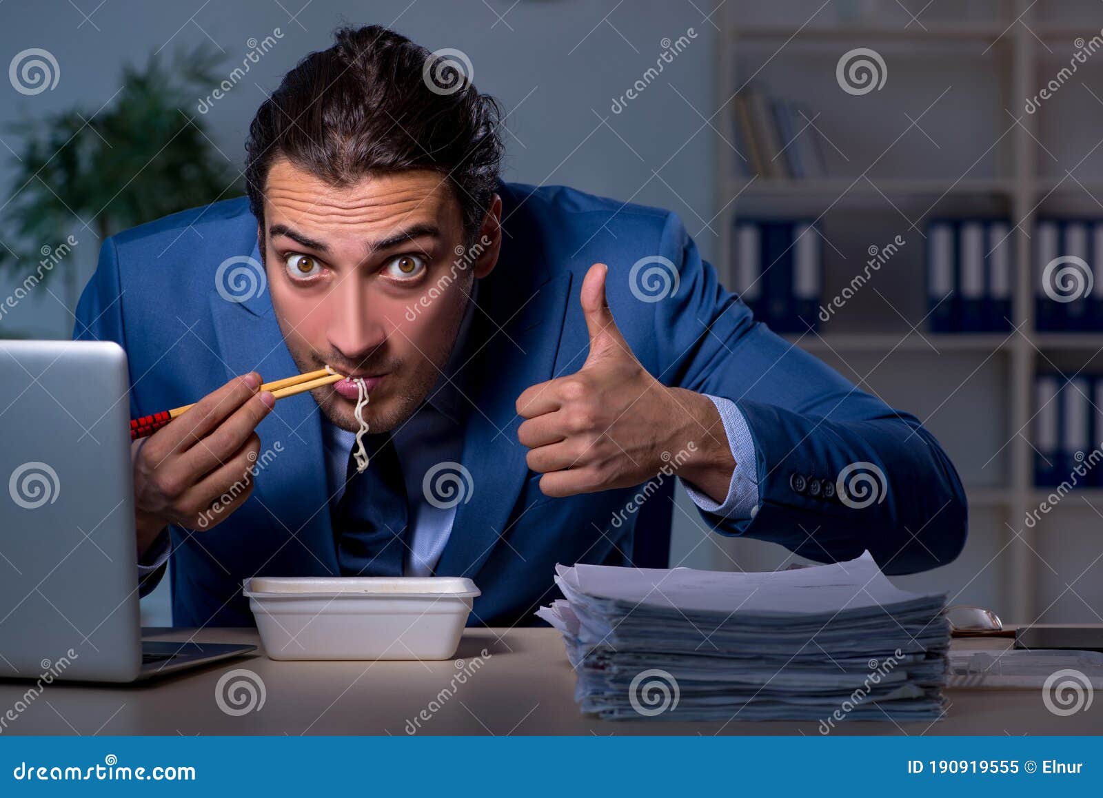Hungry Employee Working Late in the Office Stock Image - Image of ...