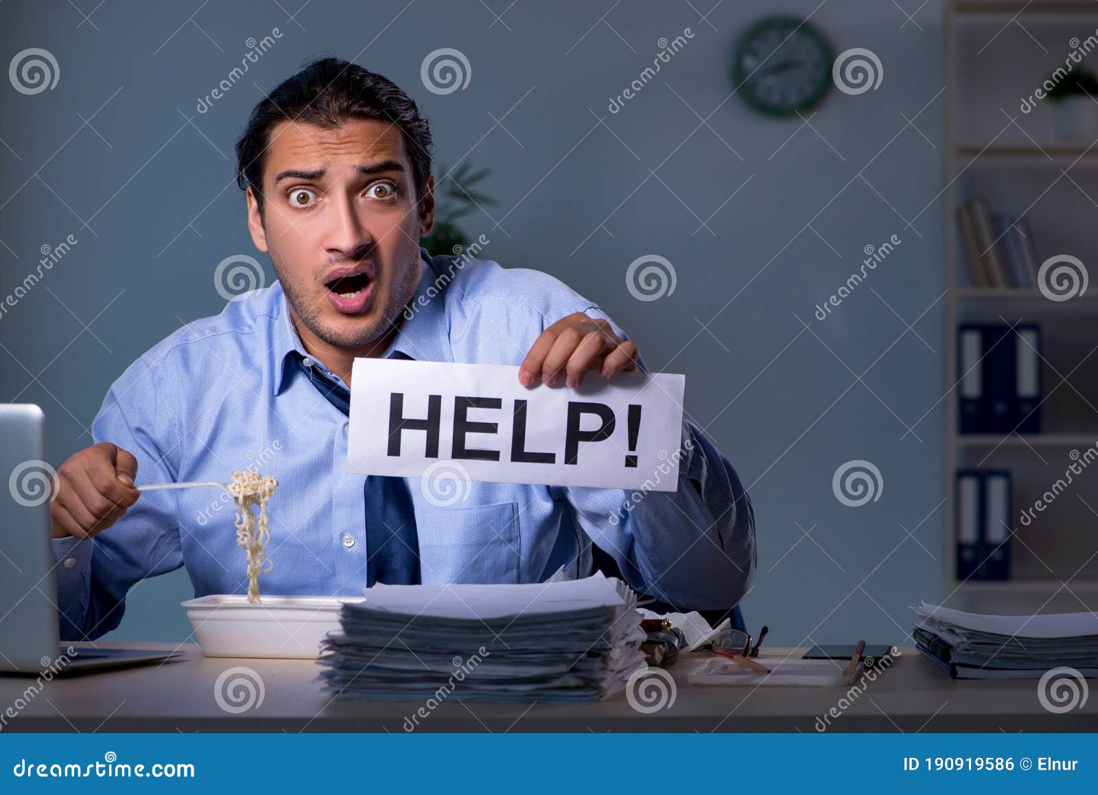 Hungry Employee Working Late in the Office Stock Photo - Image of ...