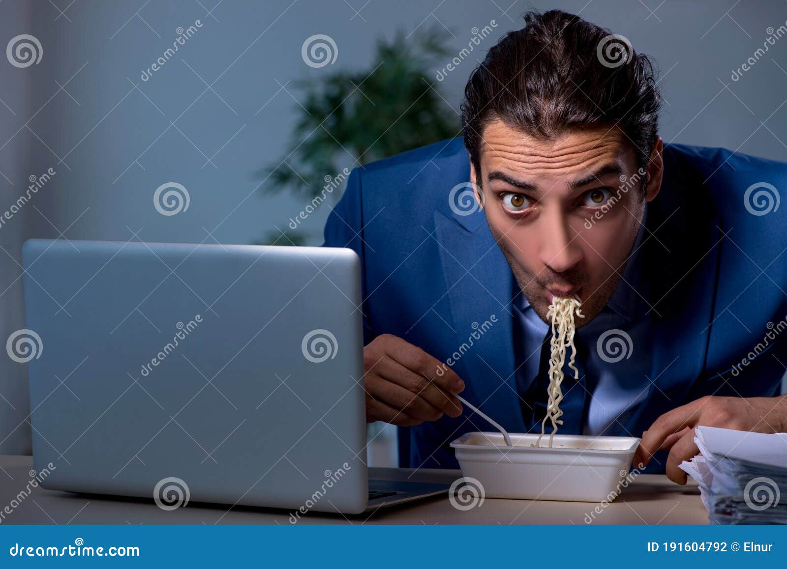Hungry Employee Working Late in the Office Stock Photo - Image of ...