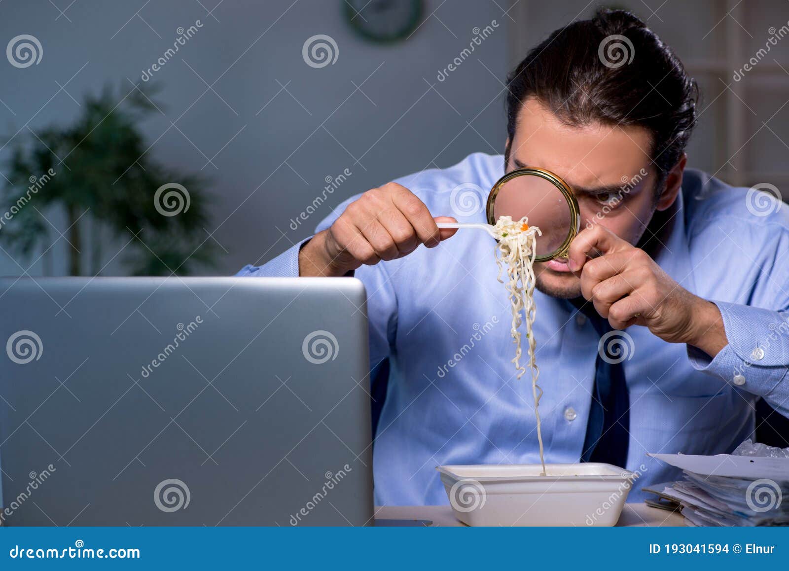Hungry Employee Working Late in the Office Stock Photo - Image of ...