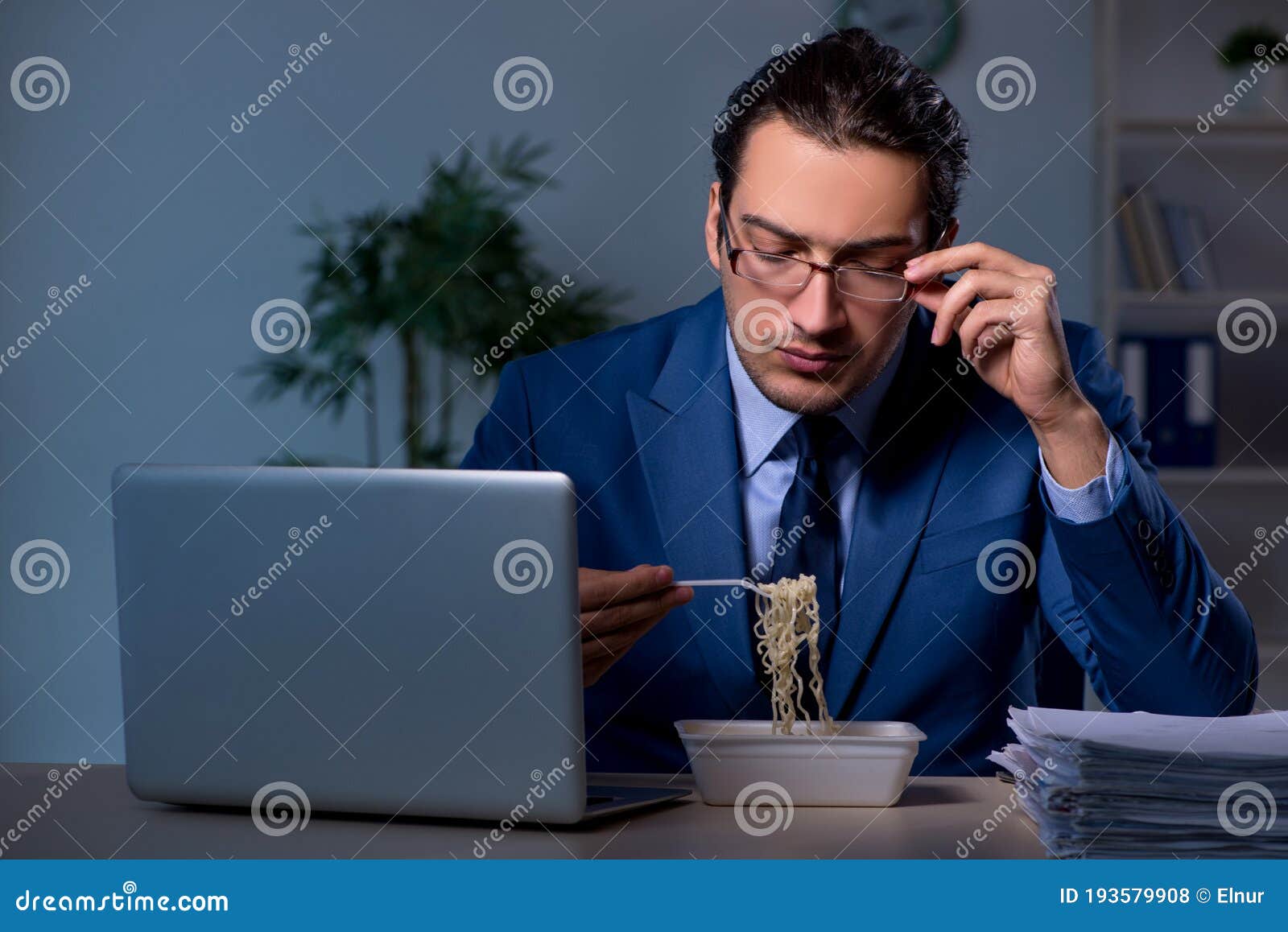 Hungry Employee Working Late in the Office Stock Photo - Image of ...