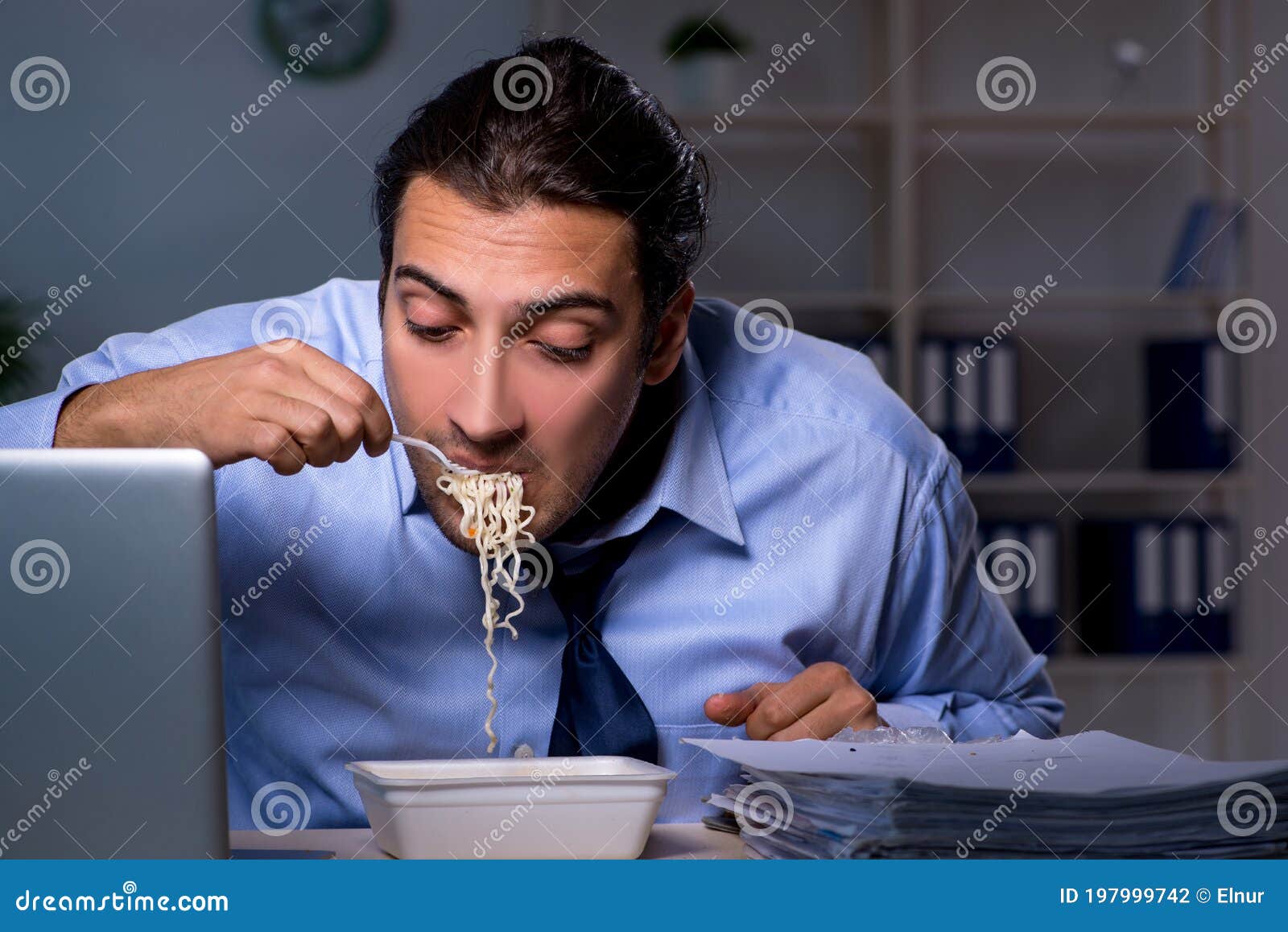Hungry Employee Working Late in the Office Stock Photo - Image of ...