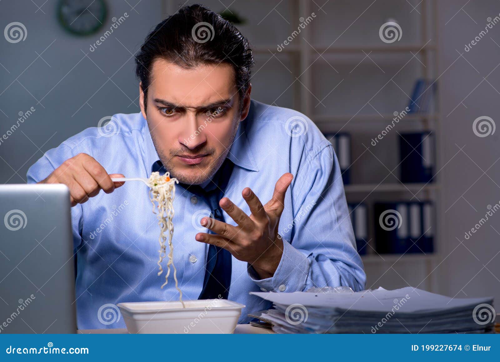 Hungry Employee Working Late in the Office Stock Photo - Image of hours ...