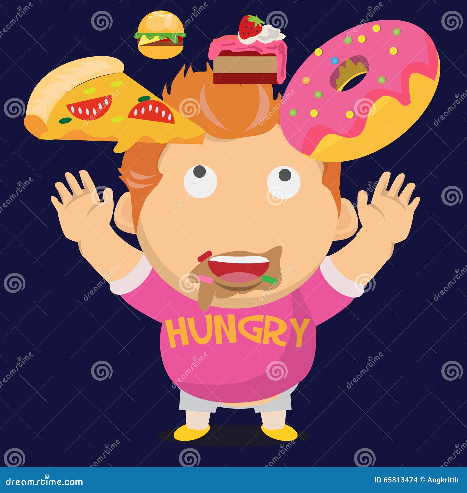 Hungry Fat Boy and His Falling Dessert - Stock Illustration ...