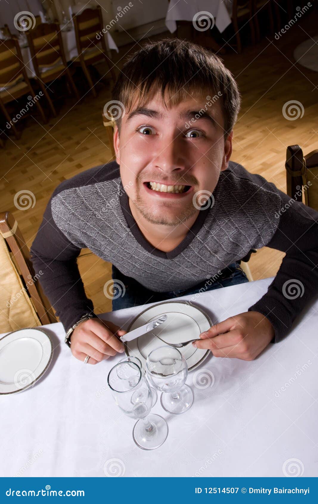 Hungry man stock image. Image of aggression, plate, table - 12514507