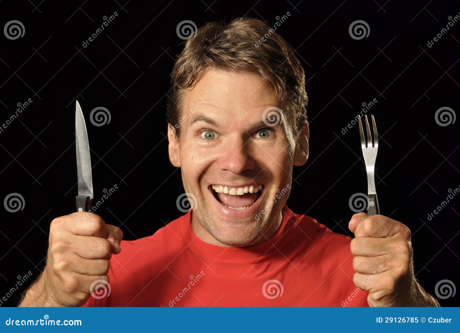 Hungry man stock image. Image of utensils, thrilled, male - 29126785