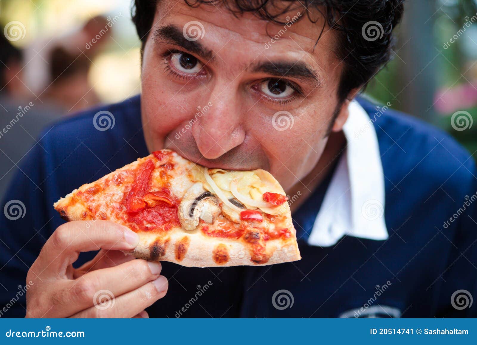 Hungry Man Eating Slice of Pizza Stock Image - Image of bite, close ...