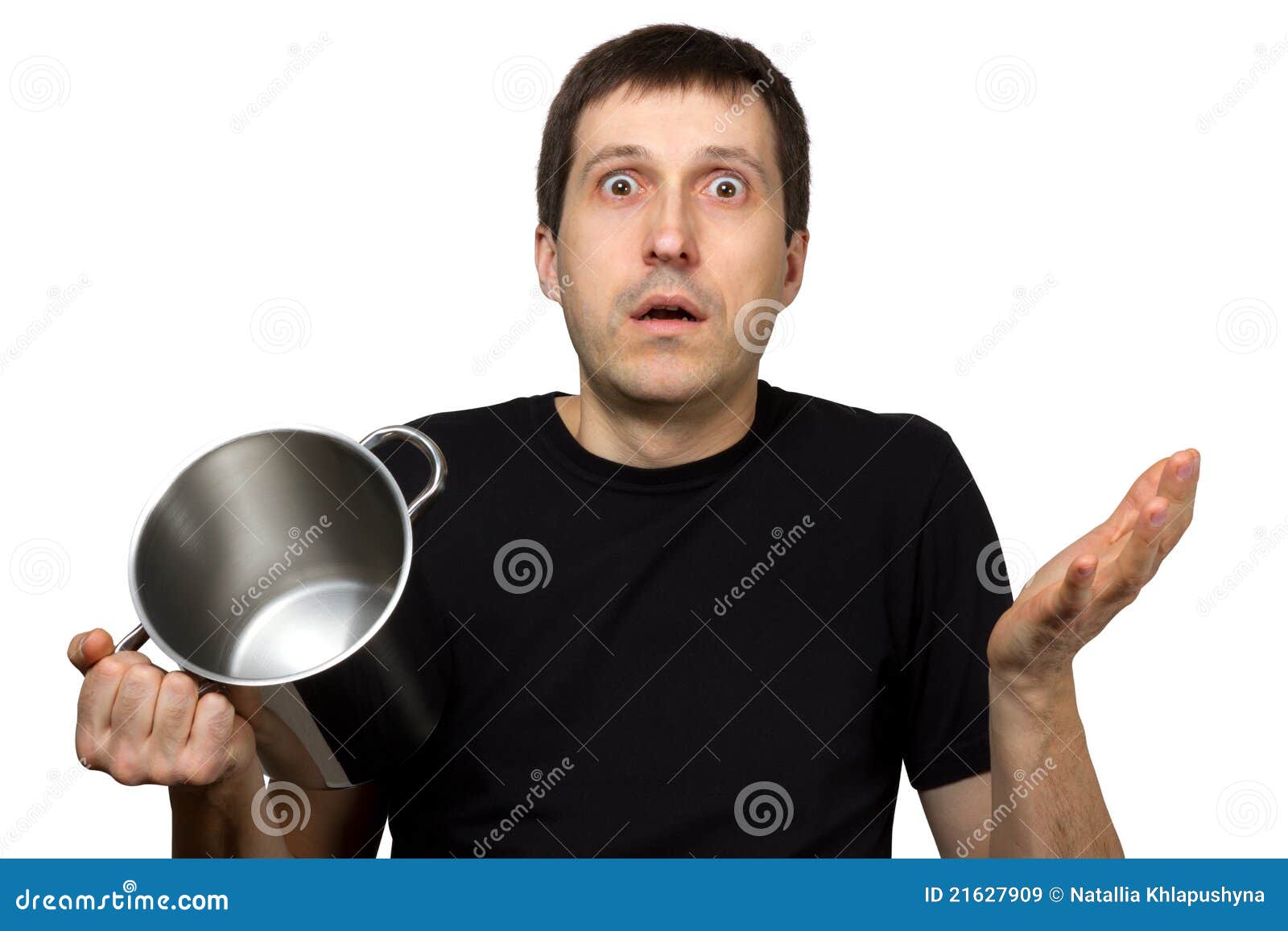 Hungry Man with Empty Cooking Pot Stock Image - Image of discouraged ...