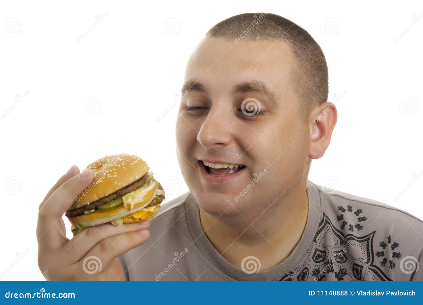 Hungry man with hamburger. stock photo. Image of eating - 11140888
