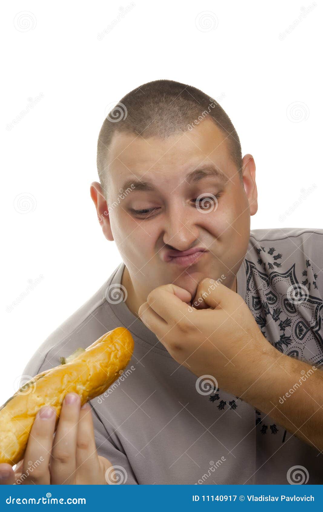 Hungry man with hamburger. stock image. Image of beef - 11140917