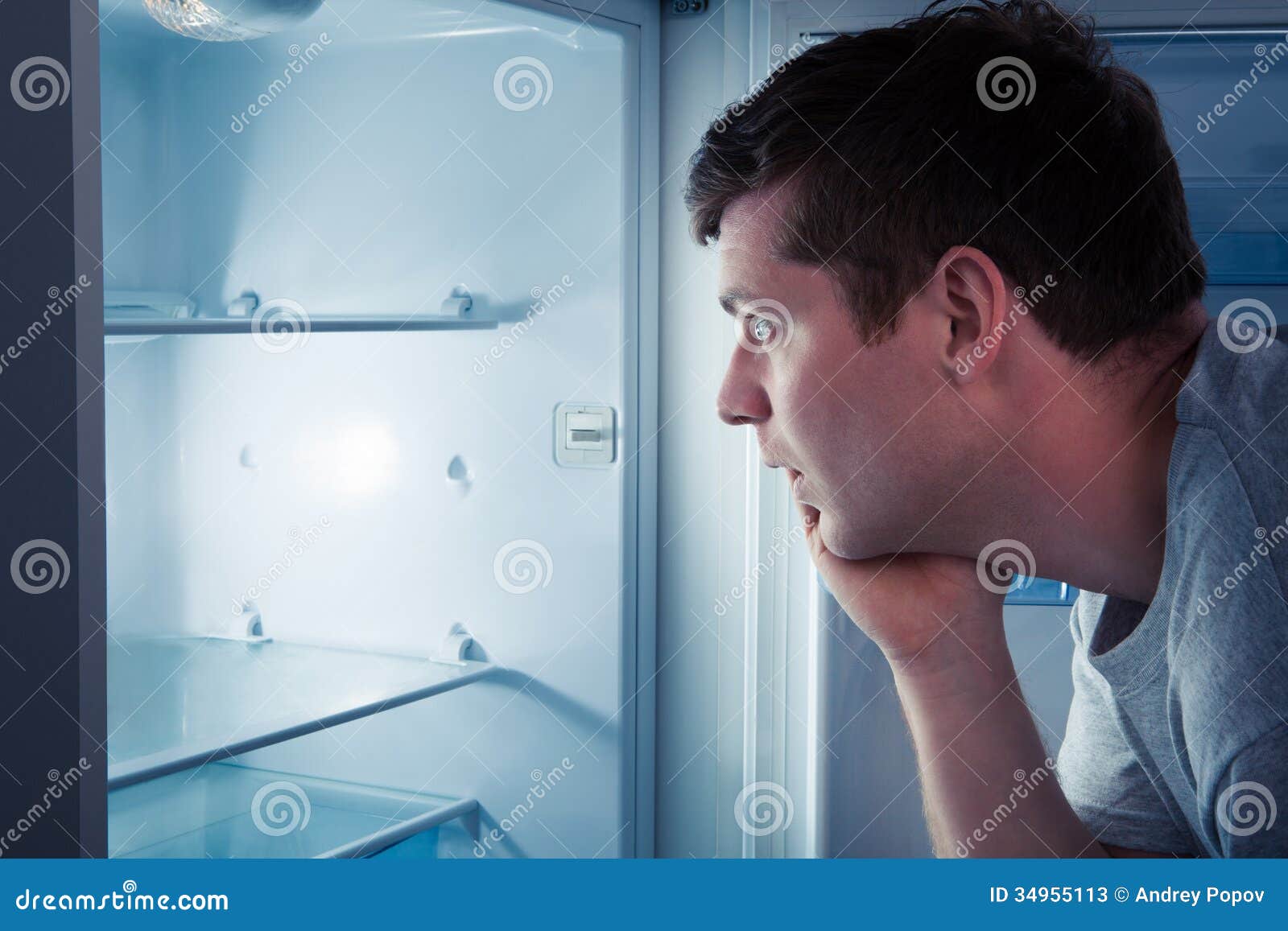 Hungry Man Looking in Refrigerator Stock Image - Image of indoors ...