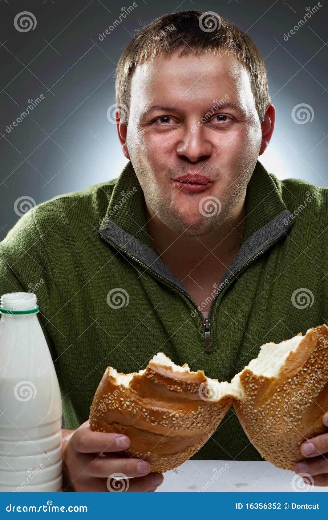 Hungry Man with Mouth Full of Bread Stock Photo - Image of lunch ...