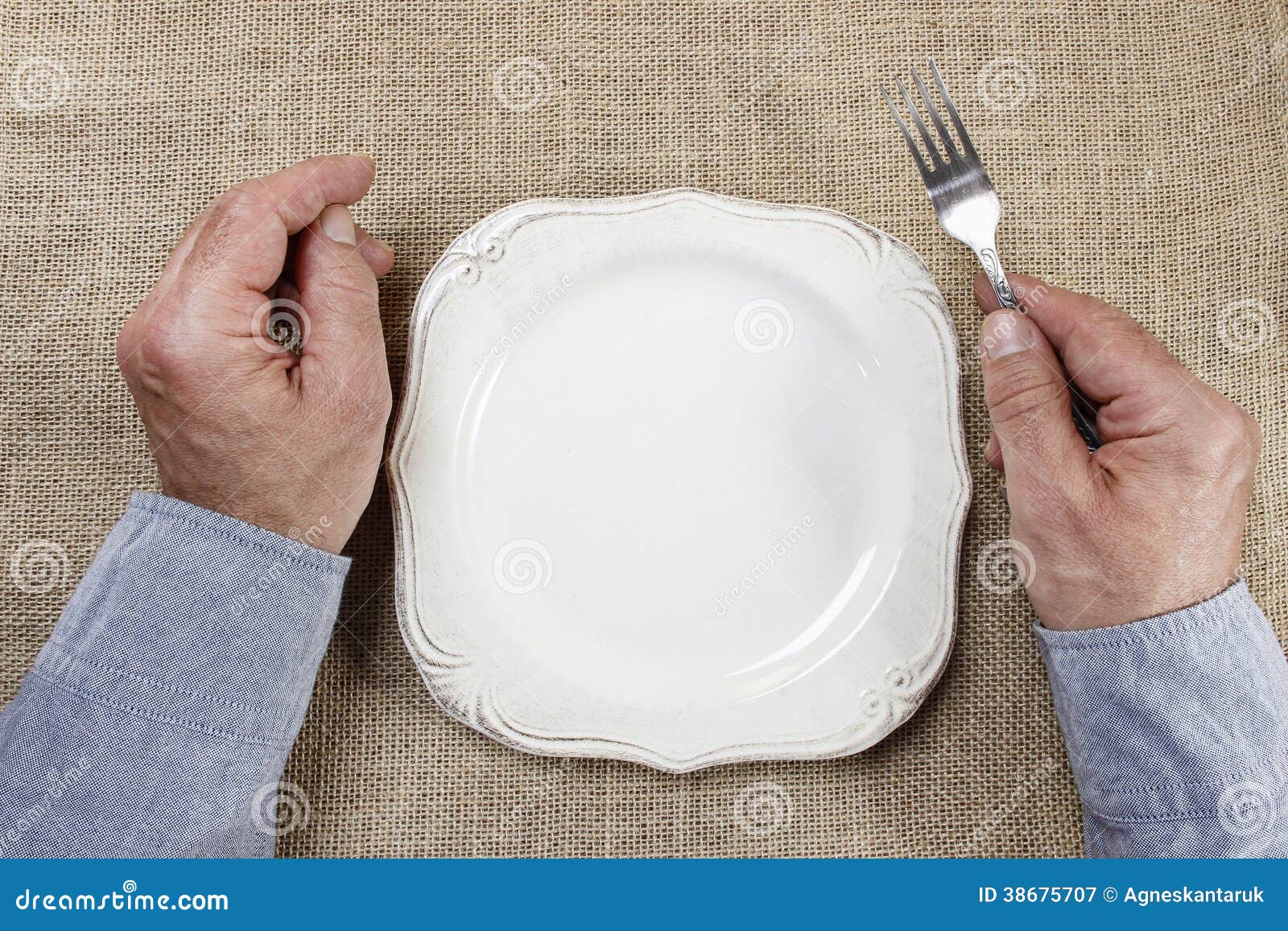Hungry Man Waiting for His Meal Over Empty Plate Stock Image - Image of ...